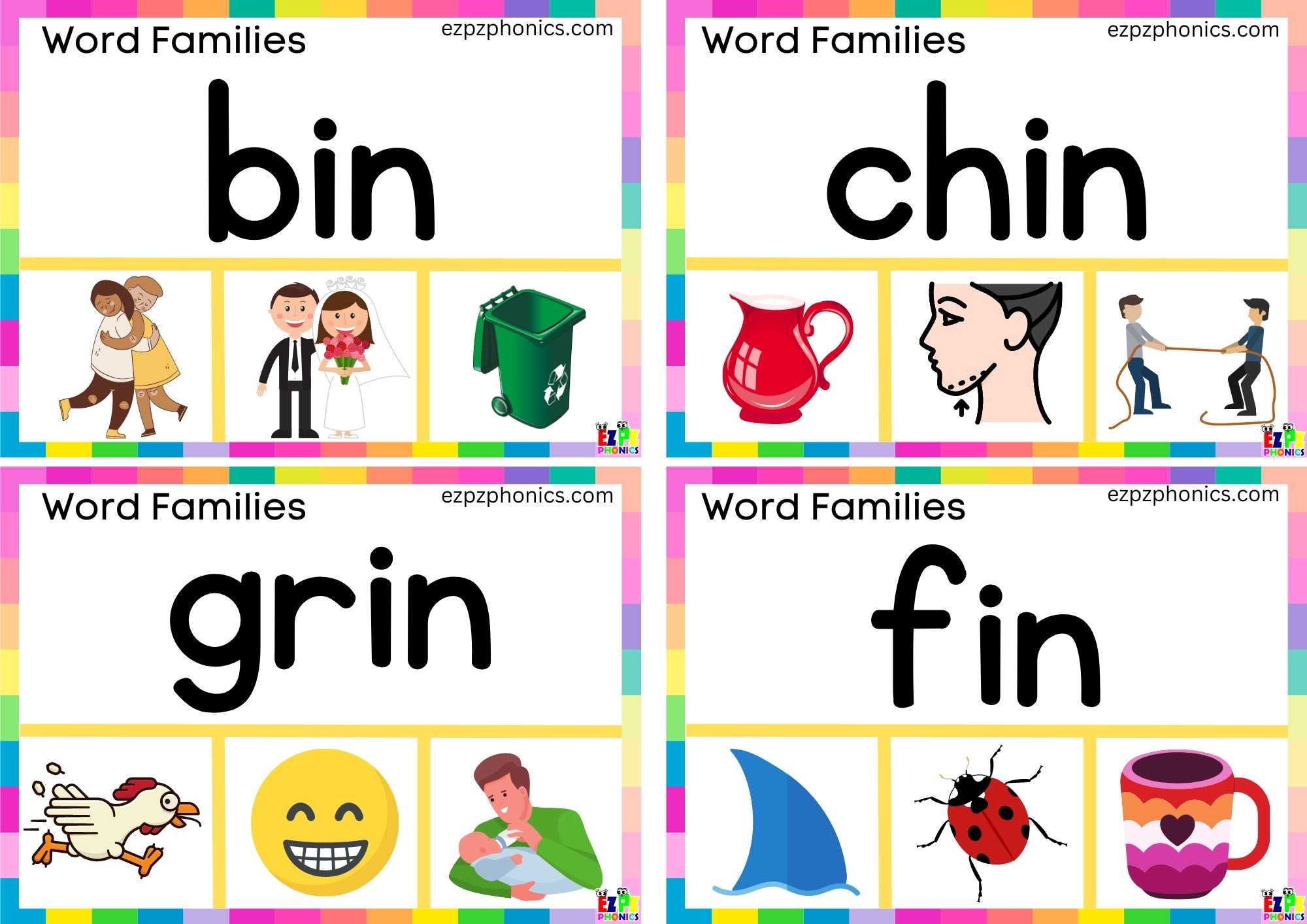 Read the word and clip the correct image clip cards Word Family in group 1 - ezpzphonics.com